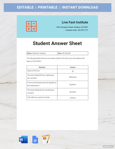 9+ Printable Answer Sheet Templates, Samples & Examples