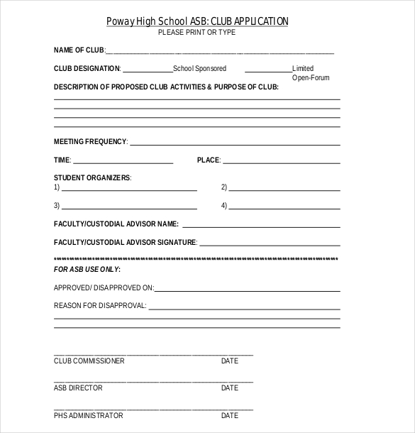17+ Sample Club Application Templates - PDF, DOC