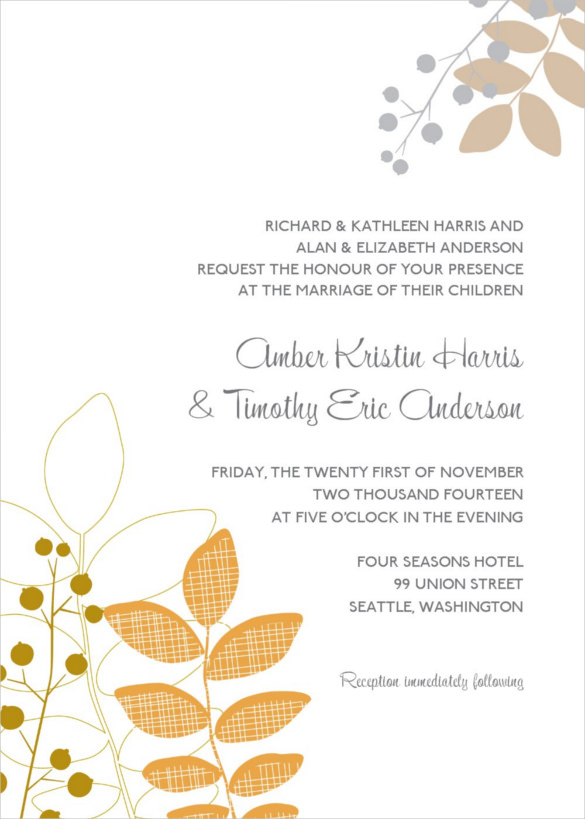 26 Fall Wedding Invitation Templates Free Sample Example Format 