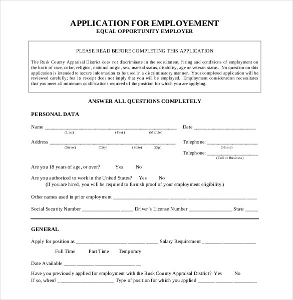 21+ Employment Application Templates - PDF, DOC