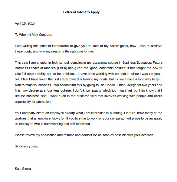 Letter Of Intent For A Job - 18+ Word, PDF Documents Download! | Free ...