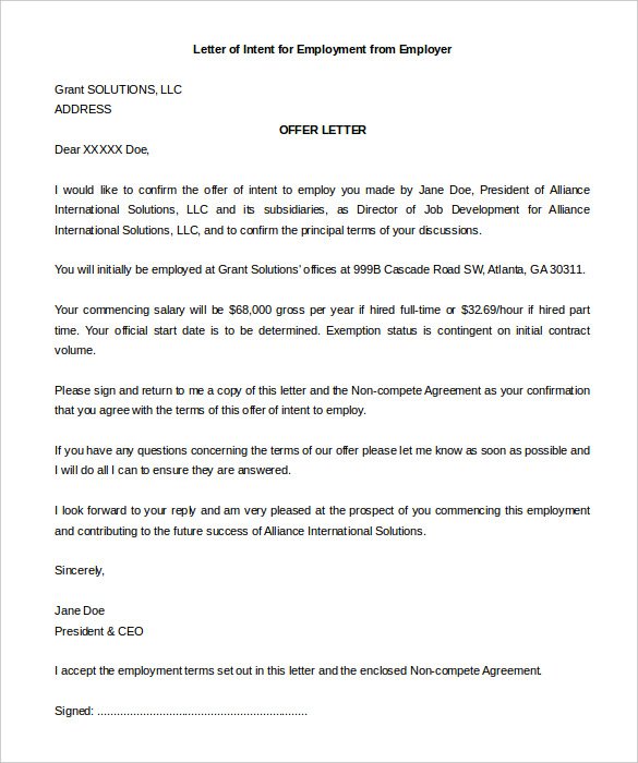 9 Employment Letter Of Intent Word PDF 9 Employment Letter Of Intent Word PDF