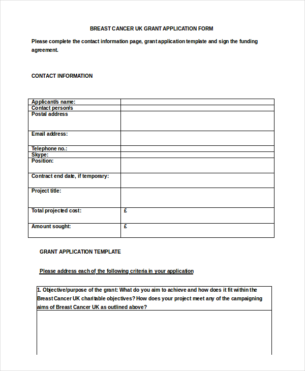 Grant Application Templates 8 Free Word PDF Download