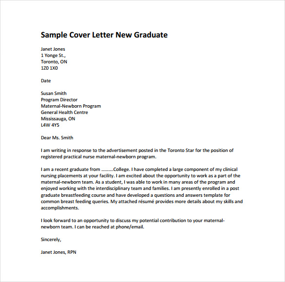 Cover Letter Sample For Nursing New Grad Cover Letter Examples 