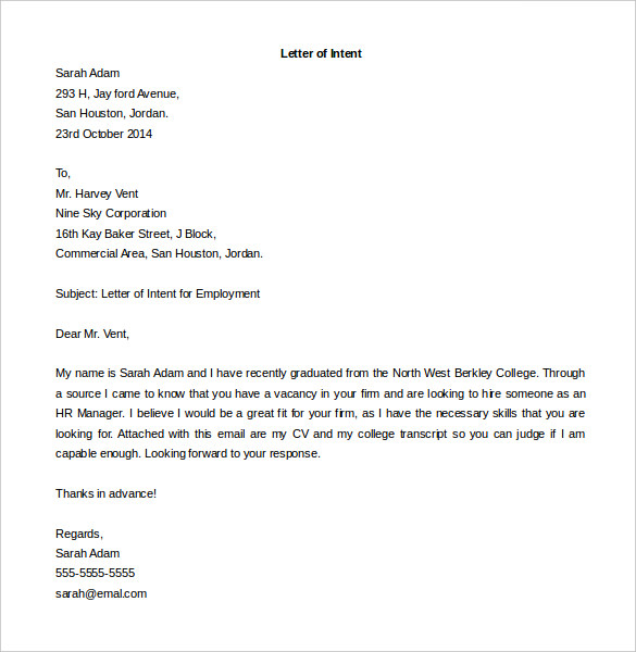 Letter Of Intent Examples Job For Your Needs Letter Template Collection
