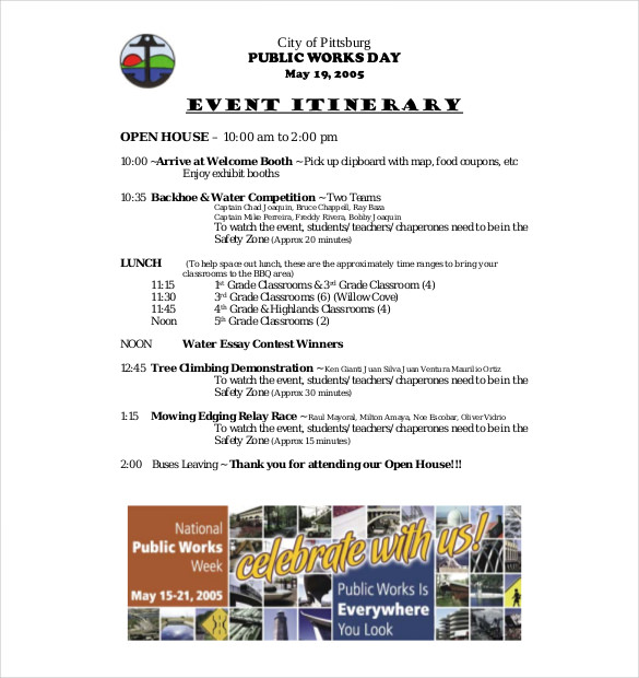 11+ Event Itinerary Template - DOC, PDF, PSD