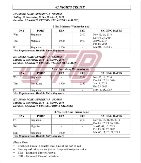 11+ Cruise Itinerary Template - Word, PDF