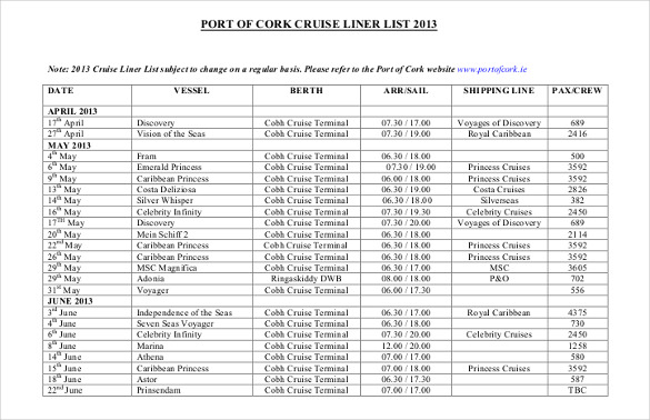 11 Cruise Itinerary Template Word PDF