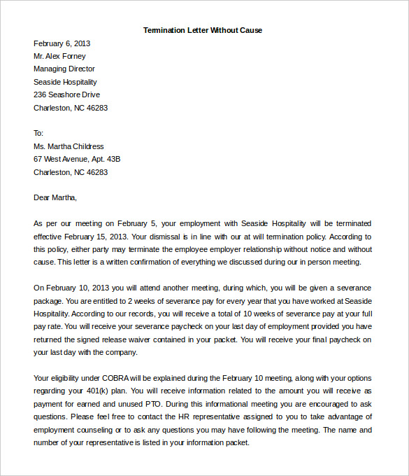 Sample Termination Letter To Employee For Cause Classles Democracy