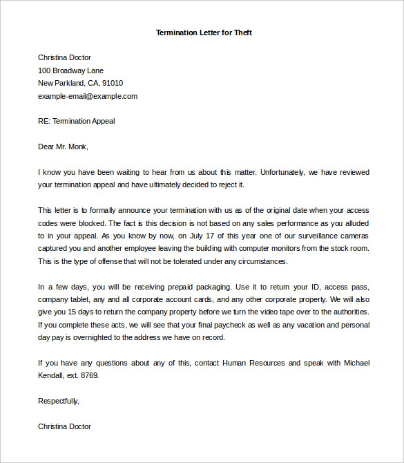 Letter Of Suspension Template