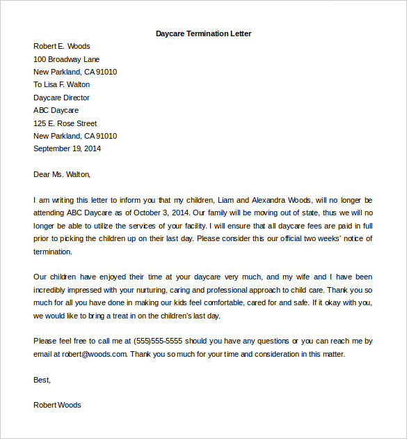 Free Printable Termination Letter
