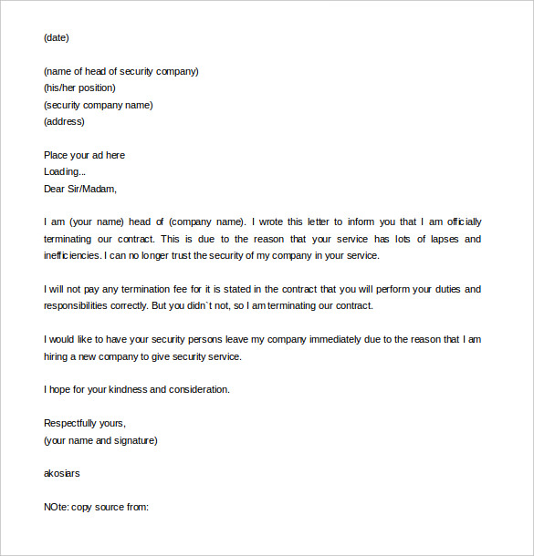 9 Service Termination Letter Templates Word PDF