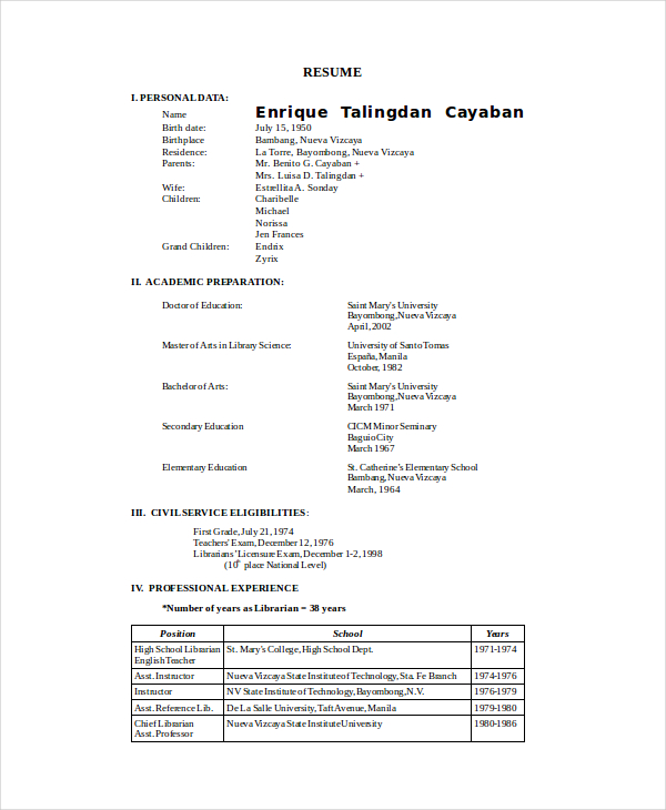 8+ Librarian Resume Templates - PDF, DOC