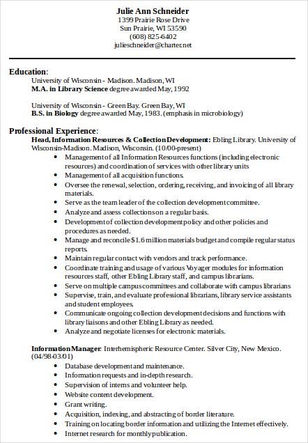 8+ Librarian Resume Templates - PDF, DOC