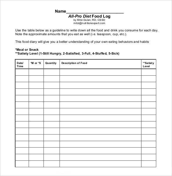 33+ Food Log Templates - DOC, PDF, Excel