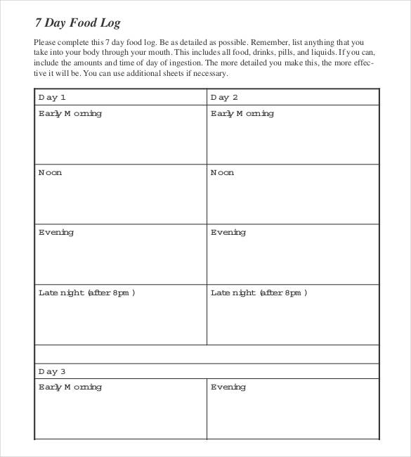 33 Food Log Templates DOC PDF Excel