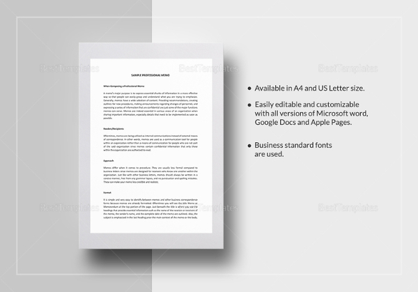 Professional Memo Template – 15+ Word, PDF, Google Docs Documents Download