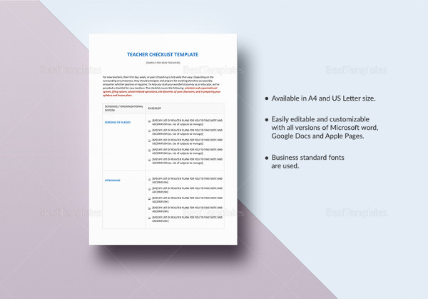 Teacher Checklist Template - 11+ Free Word, PDF Documents Download