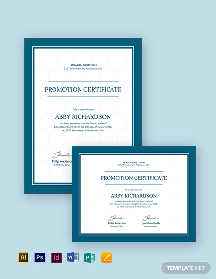 Promotion Certificate Template - 6+ Word, Excel, PDF, PSD, AI Documents ...