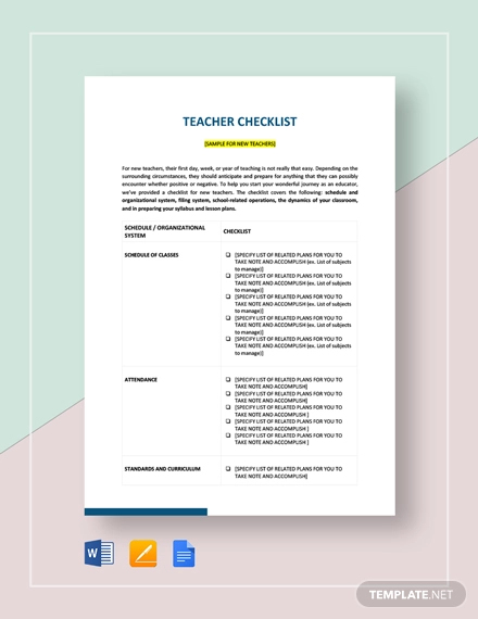 Teacher Checklist Template - 11+ Free Word, PDF Documents Download
