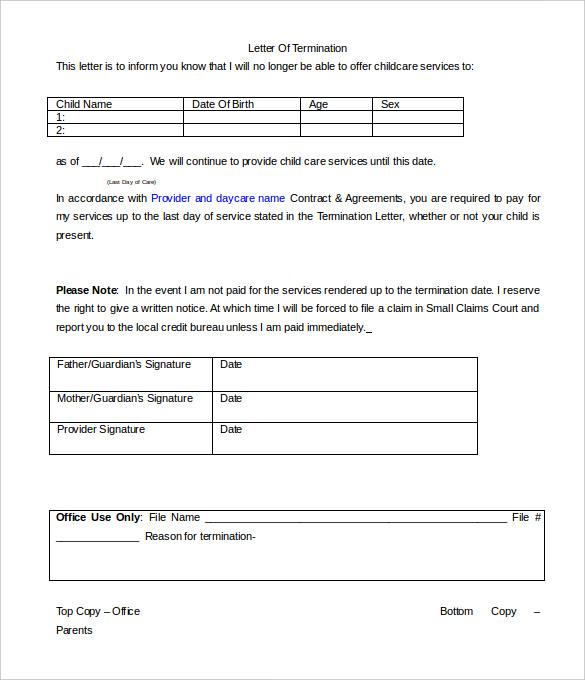 13+ Daycare Termination Letter - Free Word, PDF Documents Download!