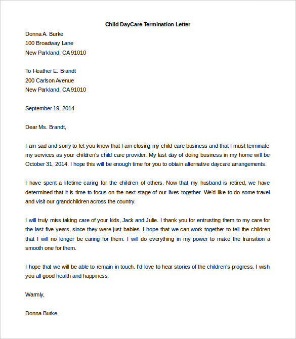 13+ Daycare Termination Letter - Free Word, PDF Documents Download!