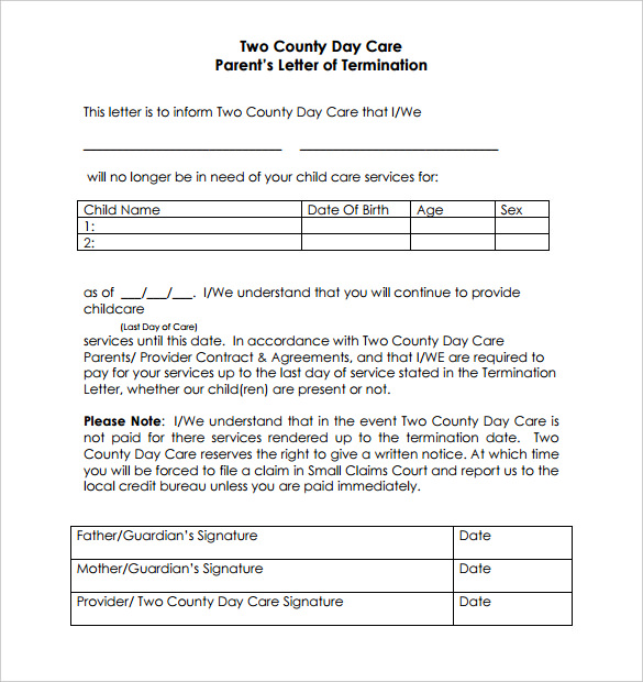 Daycare Termination Letter Templates - 15+ Free Sample, Example Format ...