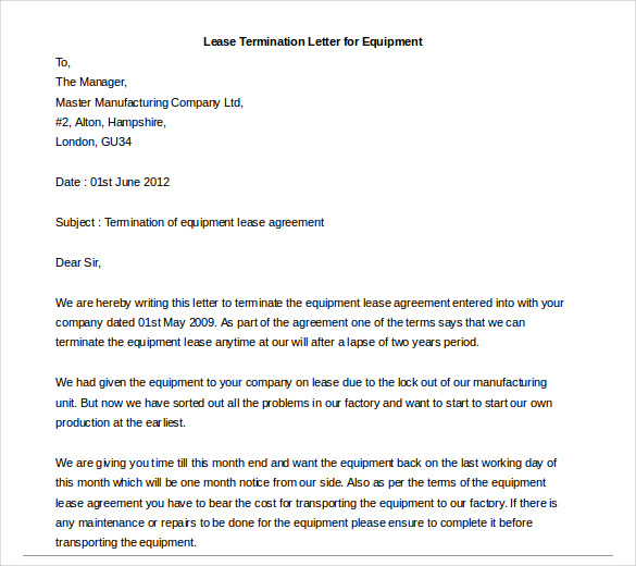 Sample Letter To Terminate Lease Agreement For Your Needs Letter