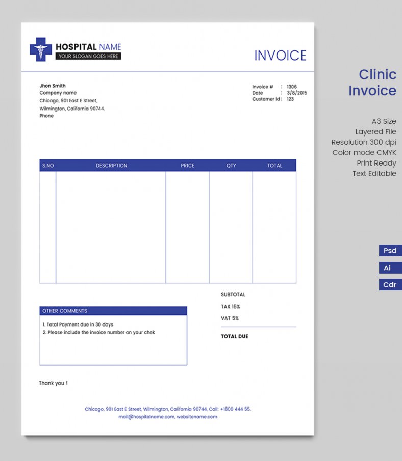 Beautiful Clinic Invoice Template
