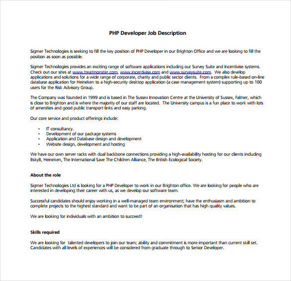 11+ Web Developer Job Description Templates – Free Sample, Example ...