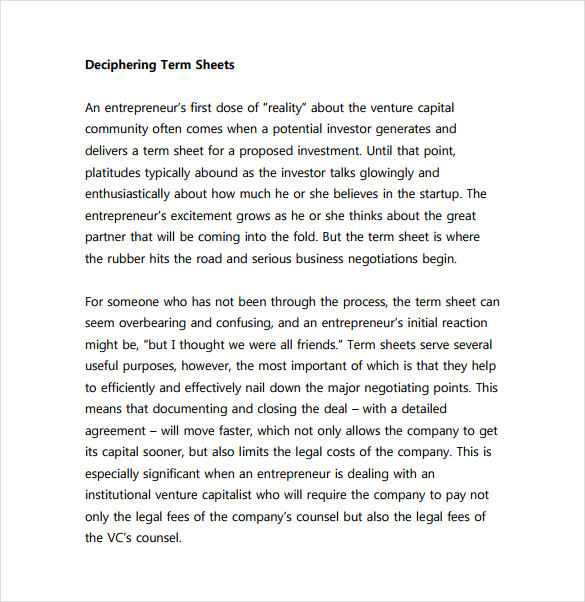 14+ Term Sheet Templates - Free Sample, Example, Format Download!