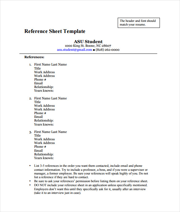 Reference Sheet Template - 34+ Free Word, PDF Documents Download