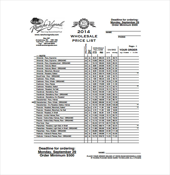 Price Sheet Templates 16 Free Excel Word Documents Download