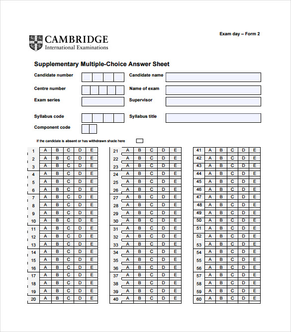 20 Answer Sheet Templates PDF DOC