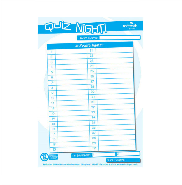 9+ Printable Answer Sheet Templates, Samples & Examples