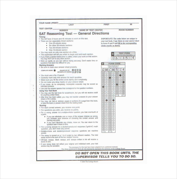 9+ Printable Answer Sheet Templates, Samples & Examples