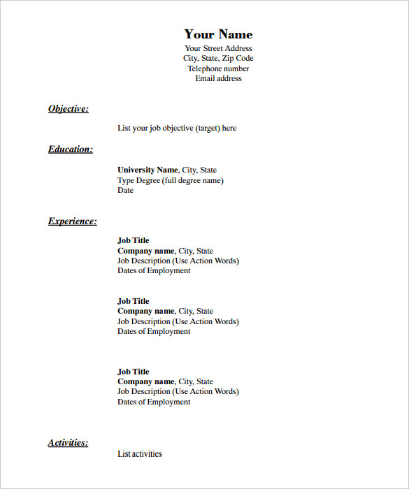 48+ Blank Resume Templates - DOC, PDF