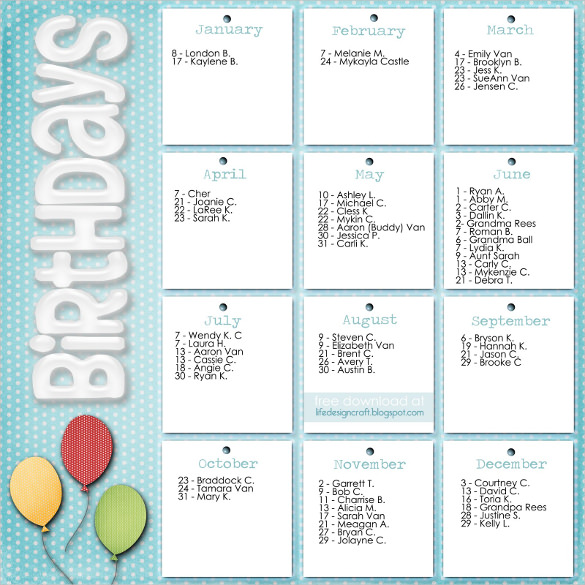 Birthday List Template - 7+ Free PSD, EPS,In Design Format Download