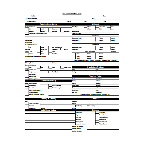 11+ Spec Sheet Templates - PDF, DOC