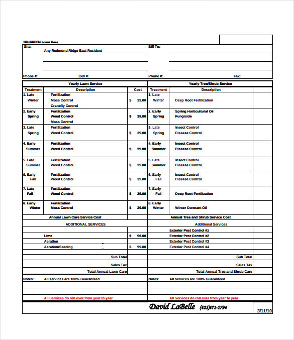 Free Lawn Care Bid Sheet Template Printable Templates
