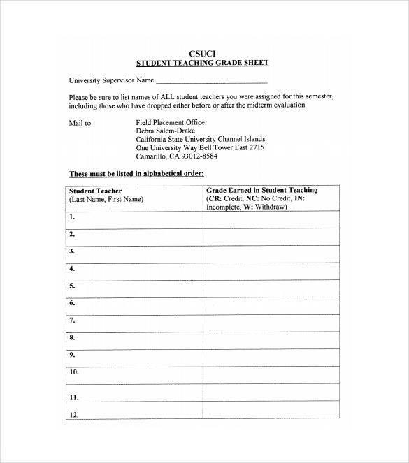 Single Student Grade Sheet Grading Lab Reports Grading Sheets