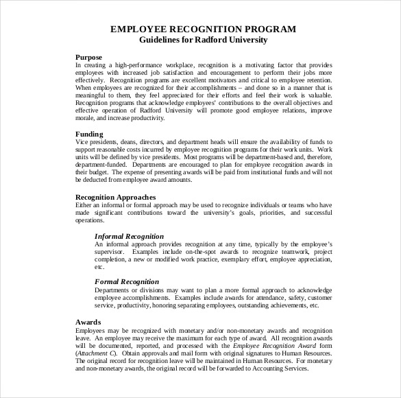 Employee Recognition Awards Template 12 Word PDF Google Docs 