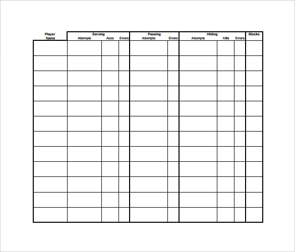 Printable Volleyball Stats Sheet Printable Templates