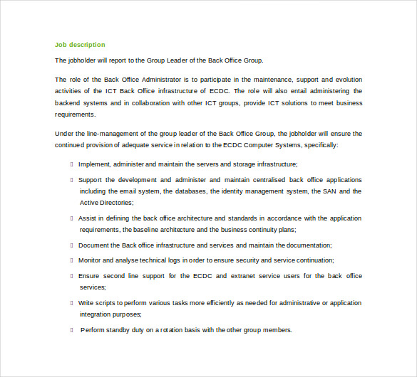 Office Administrator Job Description Templates - 11+ Free Sample ...