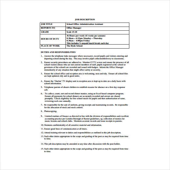 Office Administrator Job Description Templates - 11+ Free Sample ...