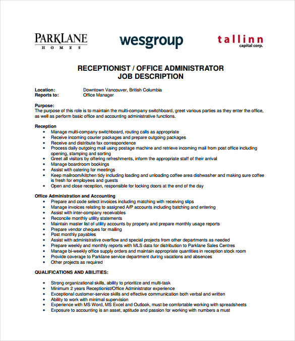 Office Administrator Job Description Templates 11 Free Sample 