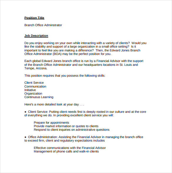 Office Administrator Job Description Templates - 11+ Free Sample ...