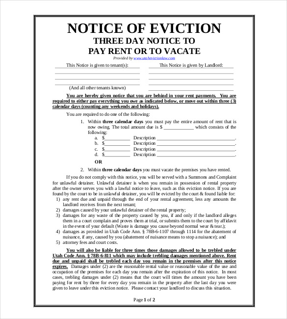 Day Notice To Vacate Template Eviction Notice Letter Templates My XXX 