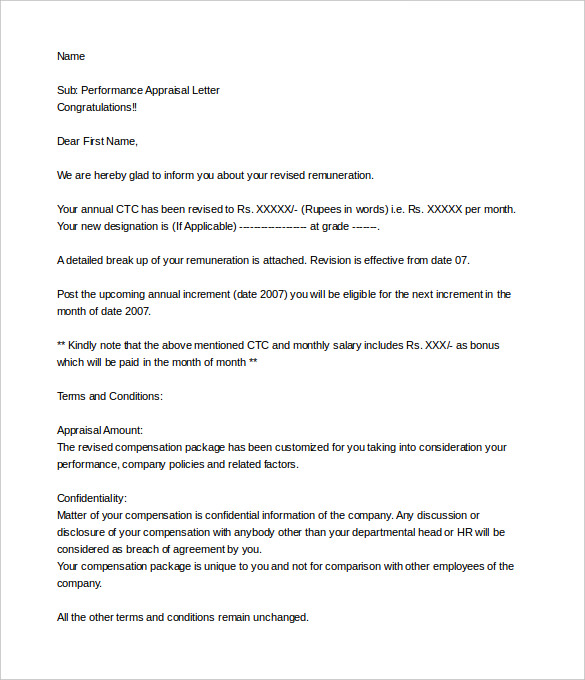 28 Sample Appraisal Letters PDF DOC