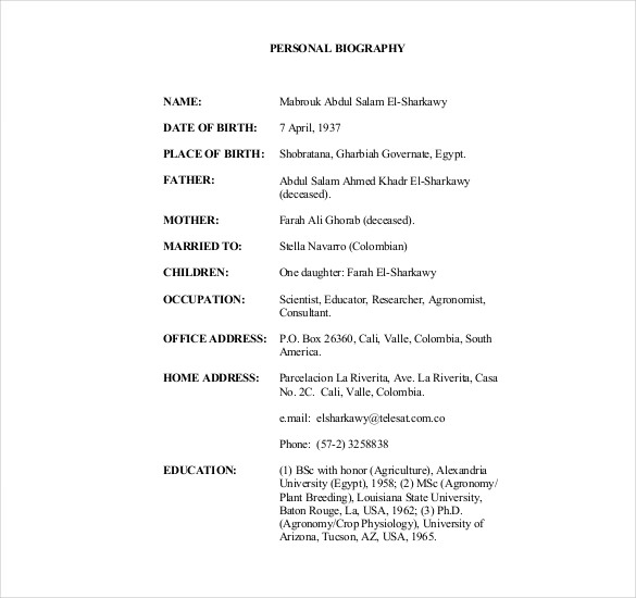 Free 38+ Biography Templates - DOC, PDF, Excel